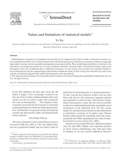 Pdf Values And Limitations Of Statistical Models Dokumen Tips