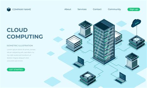 Cloud Computing Isometric Landing Page Cloud Storage Server Cloud Computing Online Database