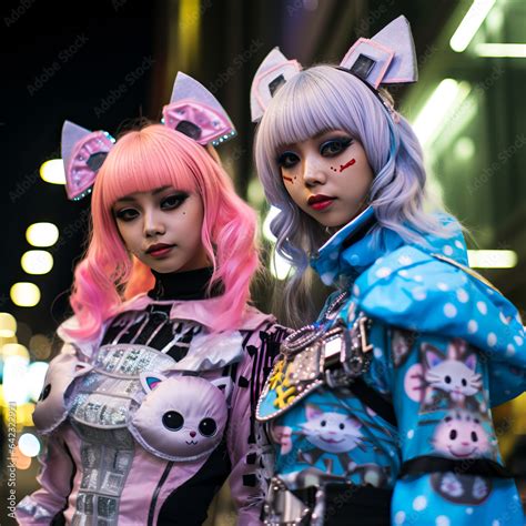 Girls Dressed As Anime Characters Or Harajuku Pose At A Cosplay