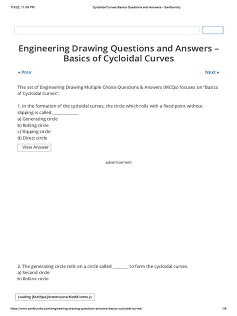 cycloidal curves basics questions and answers sanfoundry pdf
