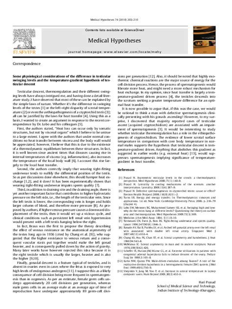 Pdf Some Physiological Considerations Of The Difference In Testicular Swinging Levels And The