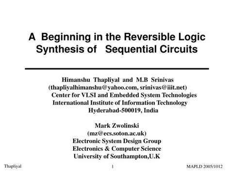 ppt a beginning in the reversible logic synthesis of sequential