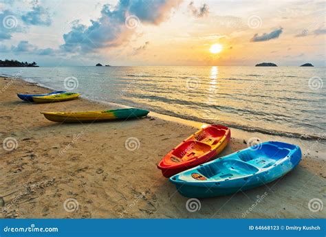 Kayaks At Sunset Stock Image Image Of Dusk Lifestyle 64668123