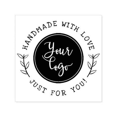 handmade with love rustic script custom product self inking stamp