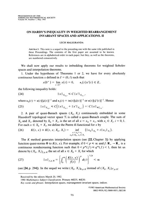 Pdf On Hardys Inequality In Weighted Rearrangement Invariant Spaces