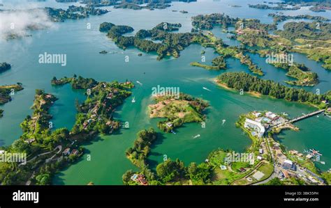 Stunning Aerial View Of Guatape Lake And Islands In Antioquia Colombia