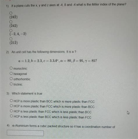 solved 1 if a plane cuts the x y and z axes at −4 8 and 4