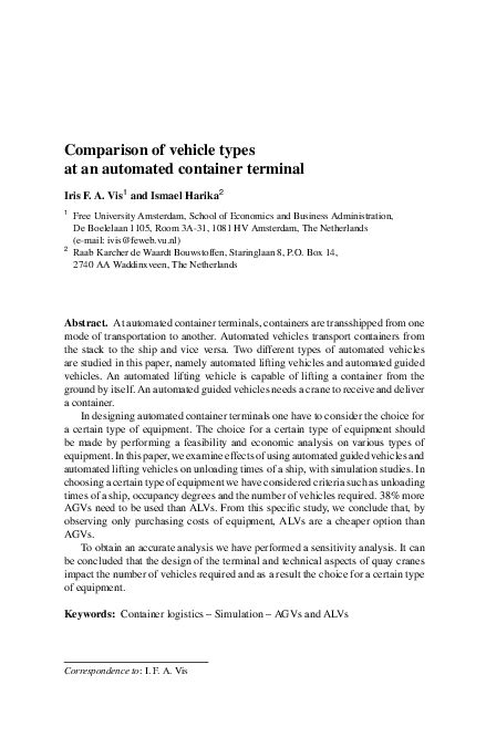 Pdf Comparison Of Vehicle Types At An Automated Container Terminal