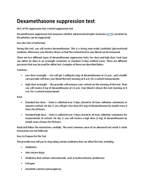 Dexamethasone Suppression Test Download Free Pdf Cortisol Adrenocorticotropic Hormone