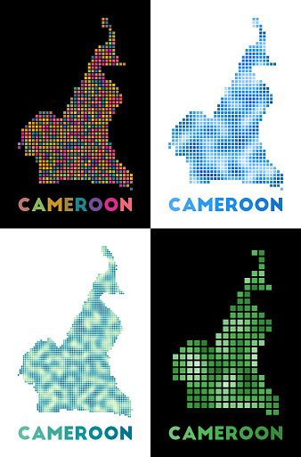 카메룬 지도 점선 스타일로 카메룬의지도 모음 당신의 디자인을 위한 직사각형으로 채워진 나라의 국경 벡터 일러스트 레이 션 가리키기에 대한 스톡 벡터 아트 및 기타 이미지