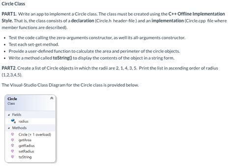 Solved Circle Class Part1 Write An App To Implement A