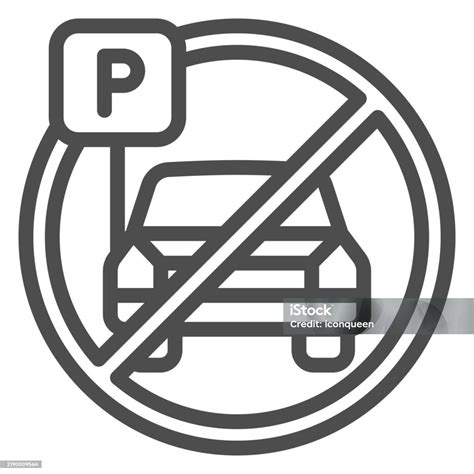 주차 자동차 차량 금지 라인 아이콘 금지 요소 개념 벡터 그래픽 흰색 배경에 자동차 주차 구역 금지 기호 모바일 또는 웹 디자인용 윤곽선 스타일 아이콘 0명에 대한 스톡