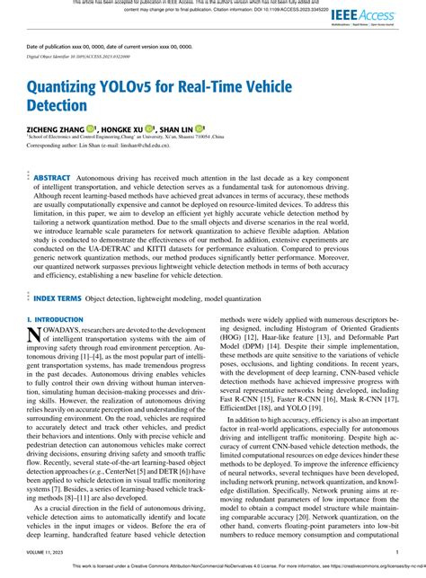 Pdf Quantizing Yolov5 For Real Time Vehicle Detection