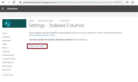 creating indexed column in sharepoint