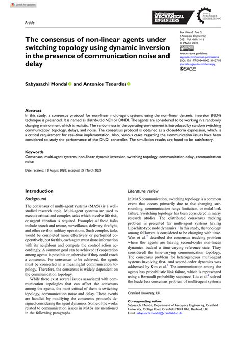 Pdf The Consensus Of Nonlinear Agents Under Switching Topology Using Dynamic Inversion In The