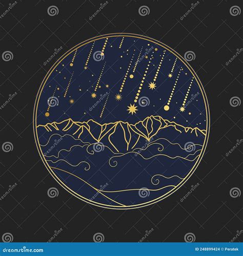 Meteor Shower Vector Hand Drawn Illustration Stock Vector