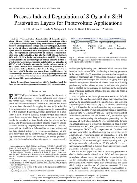 Pdf Process Induced Degradation Of Sio2 And A Si H Passivation Layers For Photovoltaic