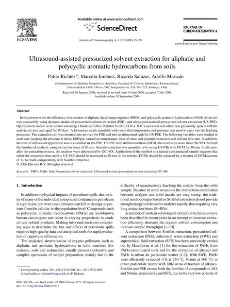 Pdf Ultrasound Assisted Pressurized Solvent Extraction For Aliphatic