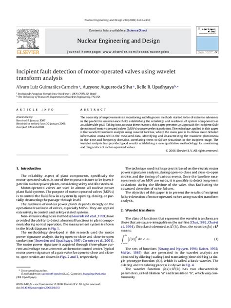 Pdf Incipient Fault Detection Of Motor Operated Valves Using Wavelet
