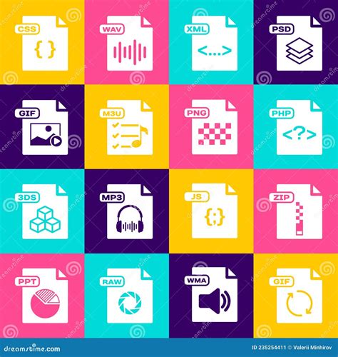set file document zip php xml m3u css and png icon vector
