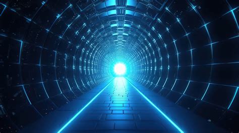 radiant blue binary tunnel background with light in 3d rendering