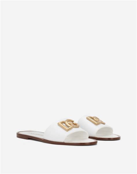 Calfskin Sliders In White For Women Dolceandgabbana® Us