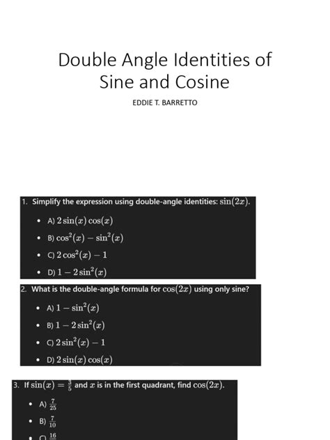 Double Angle Identities Of Sine And Cosine Pdf