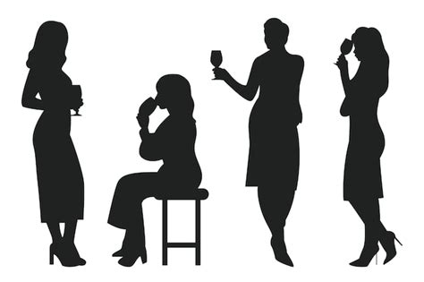 Free Vector Hand Drawn Girl Drinking Wine Silhouette