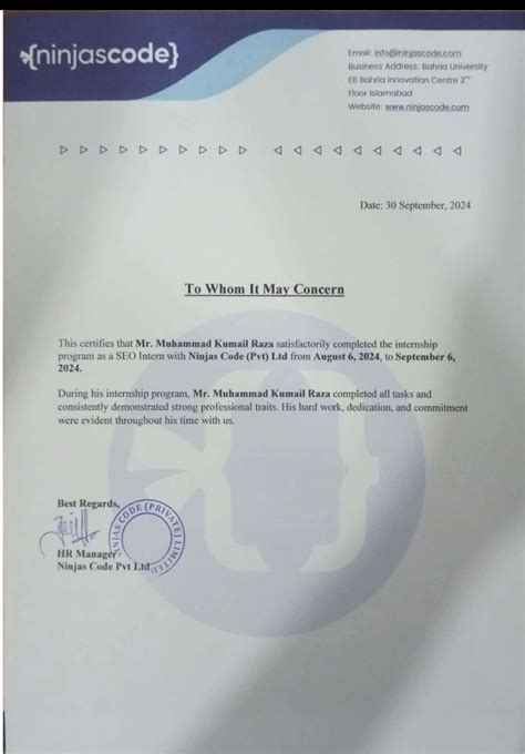 Kumail Raza On Linkedin Successfully Completed 1 Month Internship At