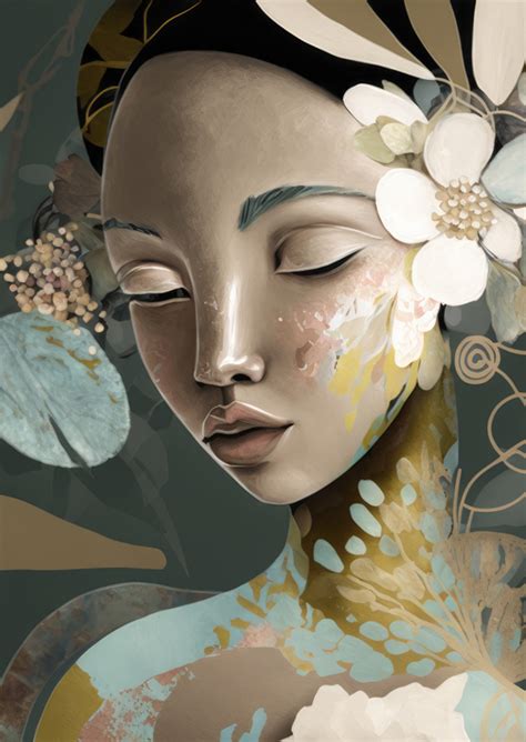 Woman Portrait With Floral Elements Posters And Prints By Bella Eve Printler