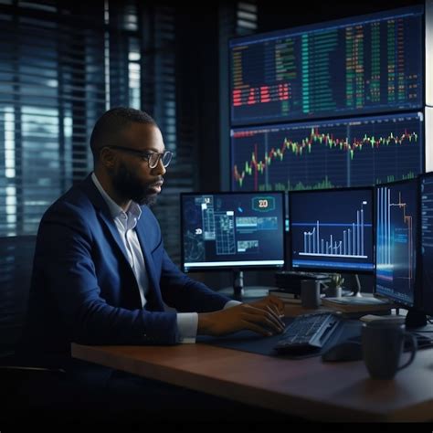 Premium Photo Professional Trader Investor Set On Desk And Look At Big Trading Charts Screens