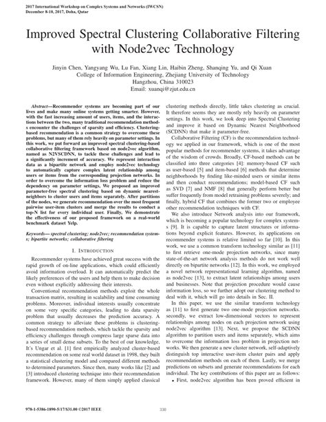 pdf improved spectral clustering collaborative filtering with