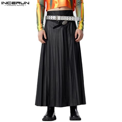 Incerun Men Vintage Fashionable Pleated Design Solid Color Skirts