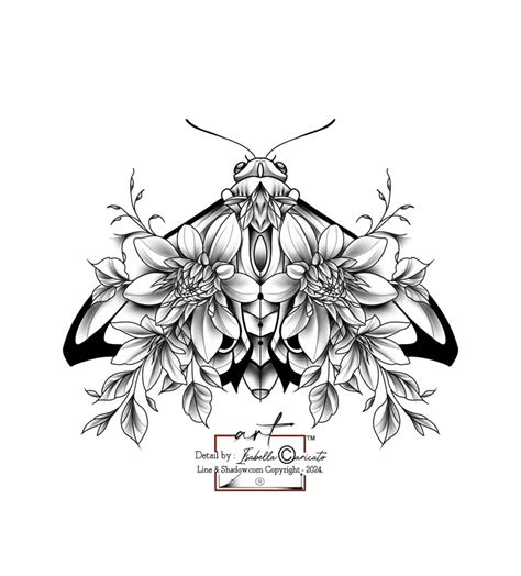 Beautiful Moth Tattoo With Floral Design