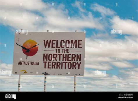 A Vibrant Welcome Sign For The Northern Territory Greets Travelers In Australias Outback