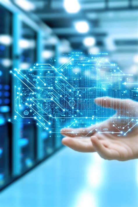 Futuristic Technology In Data Center Digital Interface In A Hand Stock Image Image Of