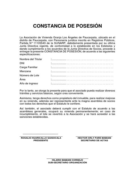 Constancia De Posesión Pdf Constancia De Posesión Pdf