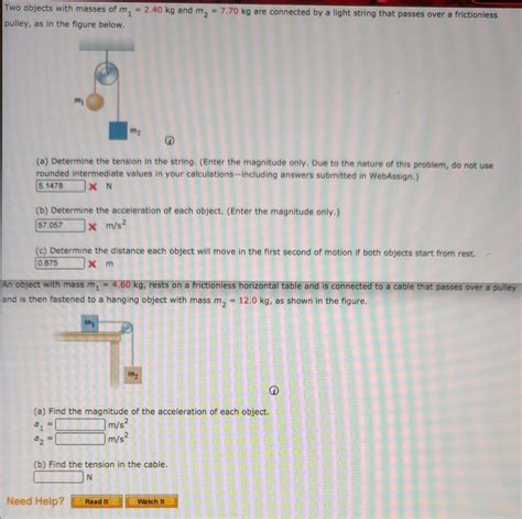 Solved Two Objects With Masses Of M 2 40 Kg And M2 7 70