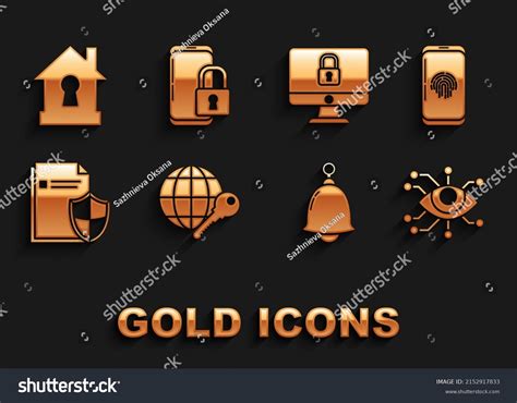 Set Globe Key Smartphone Fingerprint Scanner Stock Vector Royalty Free 2152917833 Shutterstock