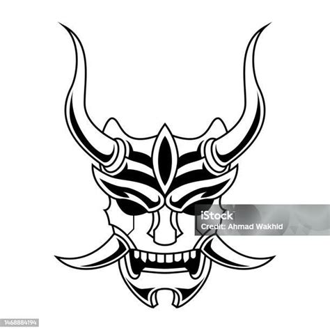 로닌 한야 마스크 얼굴 사무라이 흑인과 백인 전사 로고 헬멧 빈티지 벡터 일러스트 레이 션 Bushido Lifestyle에 대한 스톡 벡터 아트 및 기타 이미지