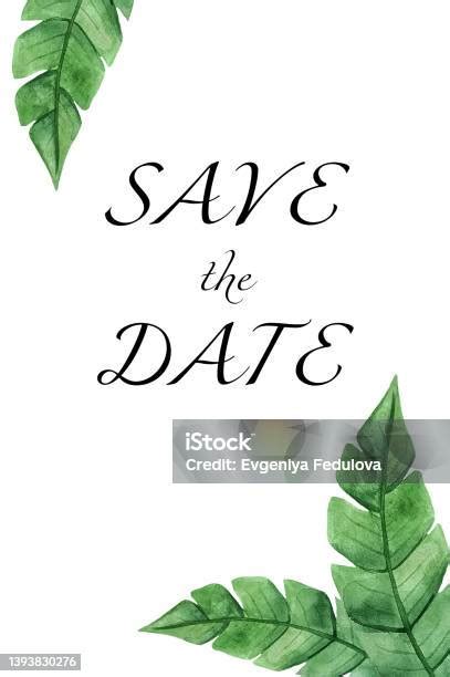 결혼식 초대장 꽃꽂이 초대장 그린 나뭇잎과 가지 친환경 디자인 날짜 카드를 저장합니다 초대 현대 인사말 카드 디자인 우아한 수채화 소박한 템플릿 0명에 대한 스톡 벡터 아트