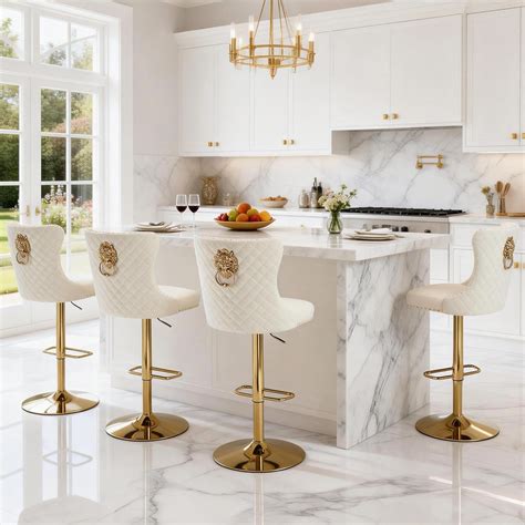 Relbiety Gold Barstools Set Of 4velvet Swivel Bar Height