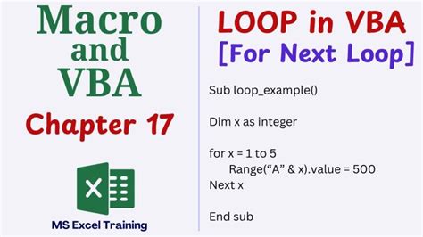 Loop In Vba For Next Loop Vba And Macro Chapter 17 Excel Training
