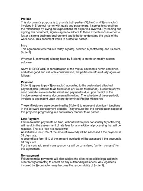 Software Development Contract Template Pdf Fee Invoice