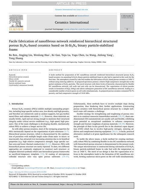 Pdf Facile Fabrication Of Nanofibrous Network Reinforced Hierarchical Structured Porous Si 3 N