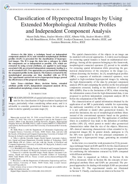 Pdf Classification Of Hyperspectral Images By Using Extended