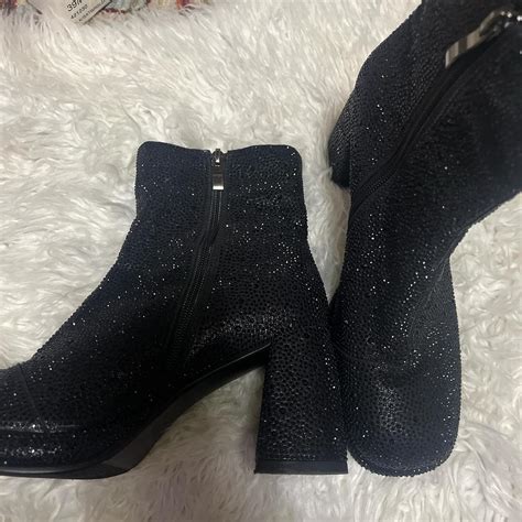 Black Faux Leather Ankle Boots With Rhinestone Depop