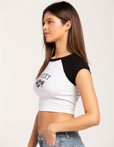 Roxy College Womens Crop Raglan Tee Whtblk Tillys