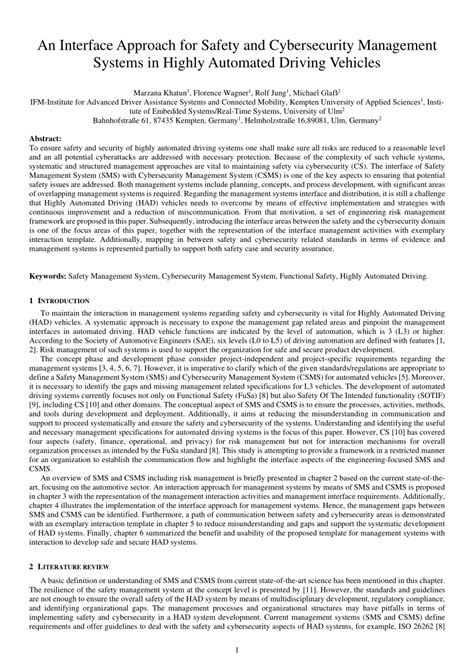 Pdf An Interface Approach For Safety And Cybersecurity Management Systems In Highly Automated