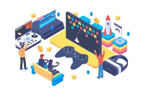 Premium Vector Isometric Playing Video Game Concept